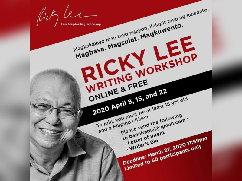 Acclaimed Writer Ricky Lee to Hold Free Online Writing Workshop This ...